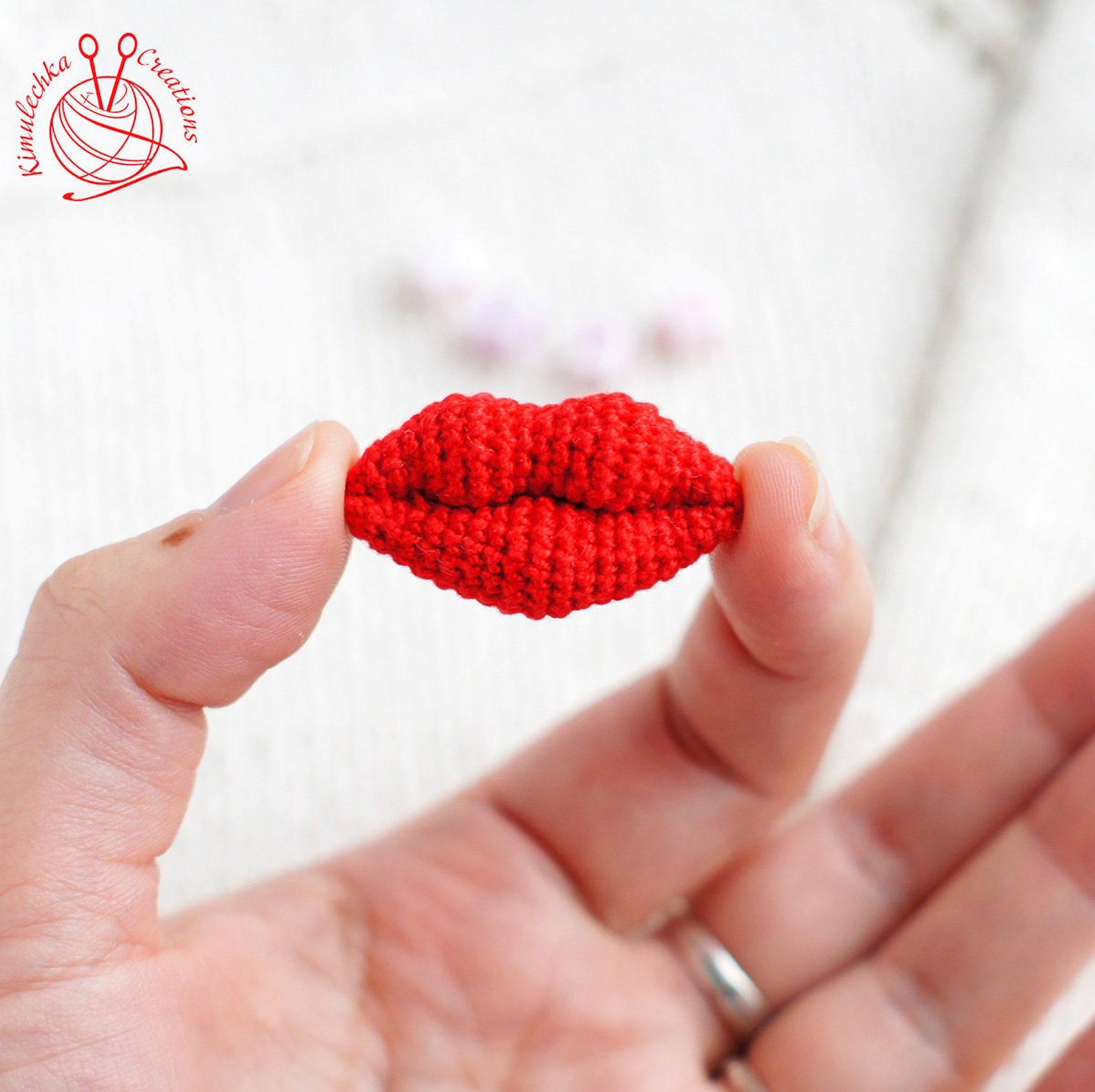 Crochet Brooch Lips Amigurumi Smile. Handmade Red Brooch Kiss. Mouth ...