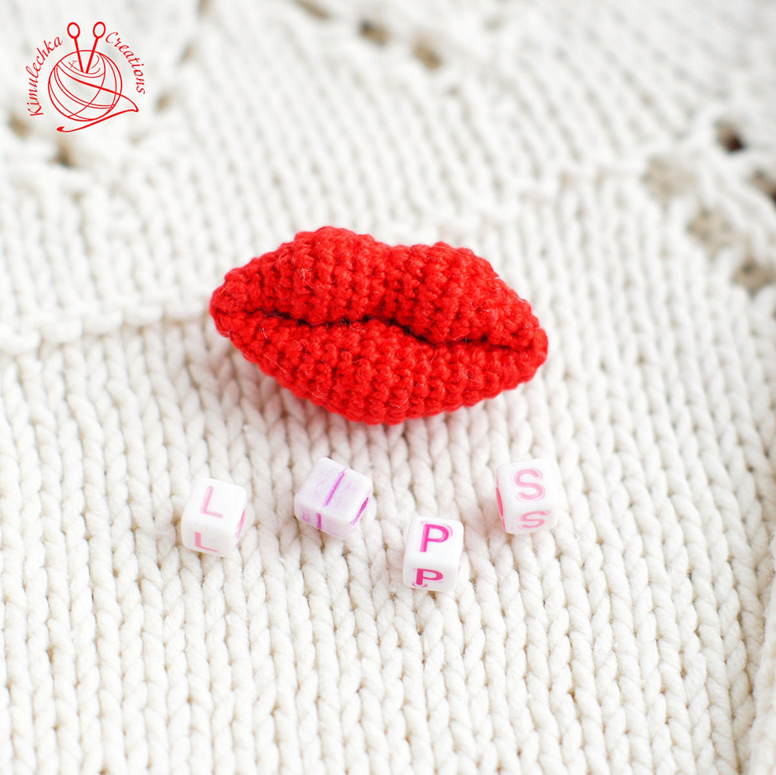 Crochet Brooch Lips Amigurumi Smile. Handmade Red Brooch Kiss. Mouth ...