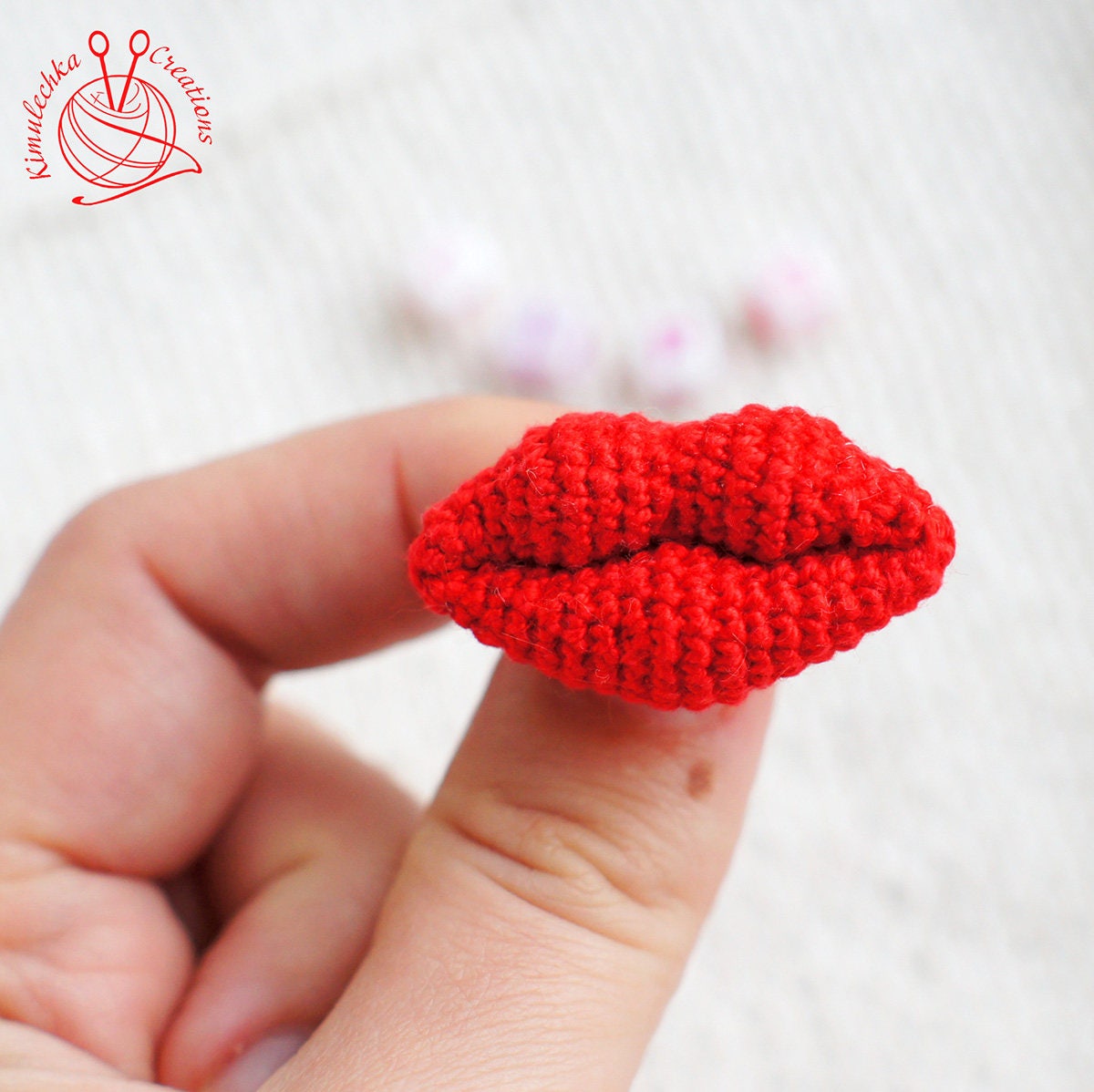 Crochet Brooch Lips Amigurumi Smile. Handmade Red Brooch Kiss. Mouth ...