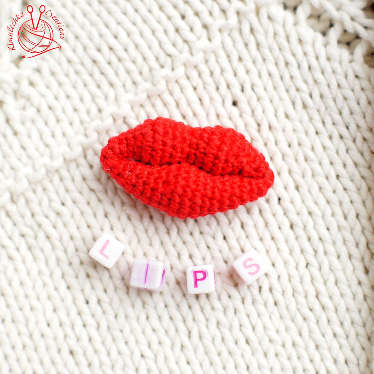 Crochet Brooch Lips Amigurumi Smile. Handmade Red Brooch Kiss. Mouth ...