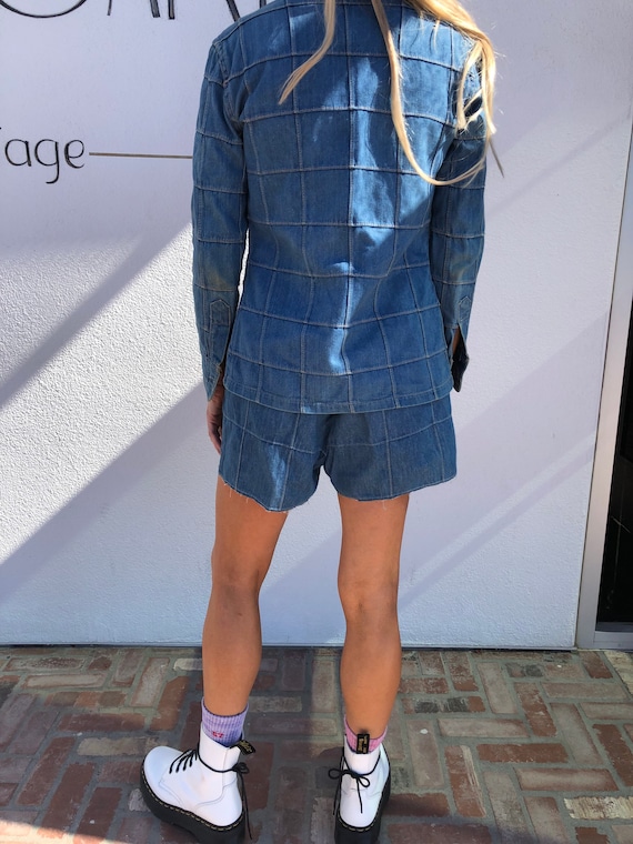 Vintage denim 1970s window pane jacket and short set - Gem