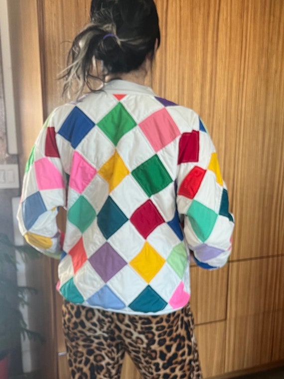 Vintage patchwork quilt jacket 80s color block bomber… - Gem