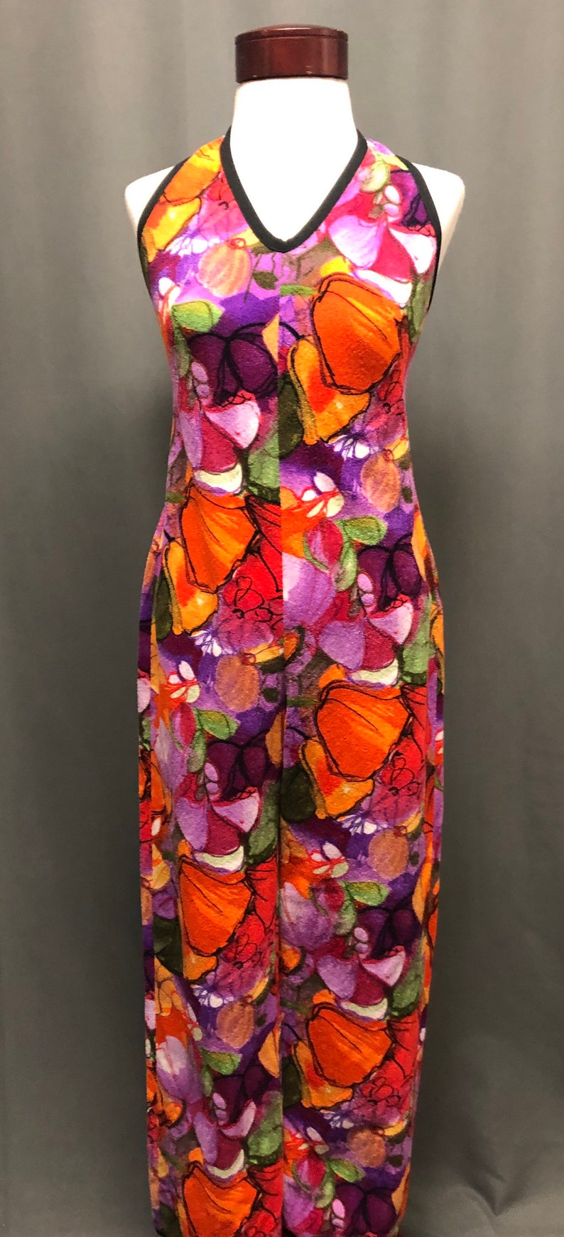 Rare Vintage Terry Cloth Jumpsuit 60s Bright Bold Floral Print | Etsy