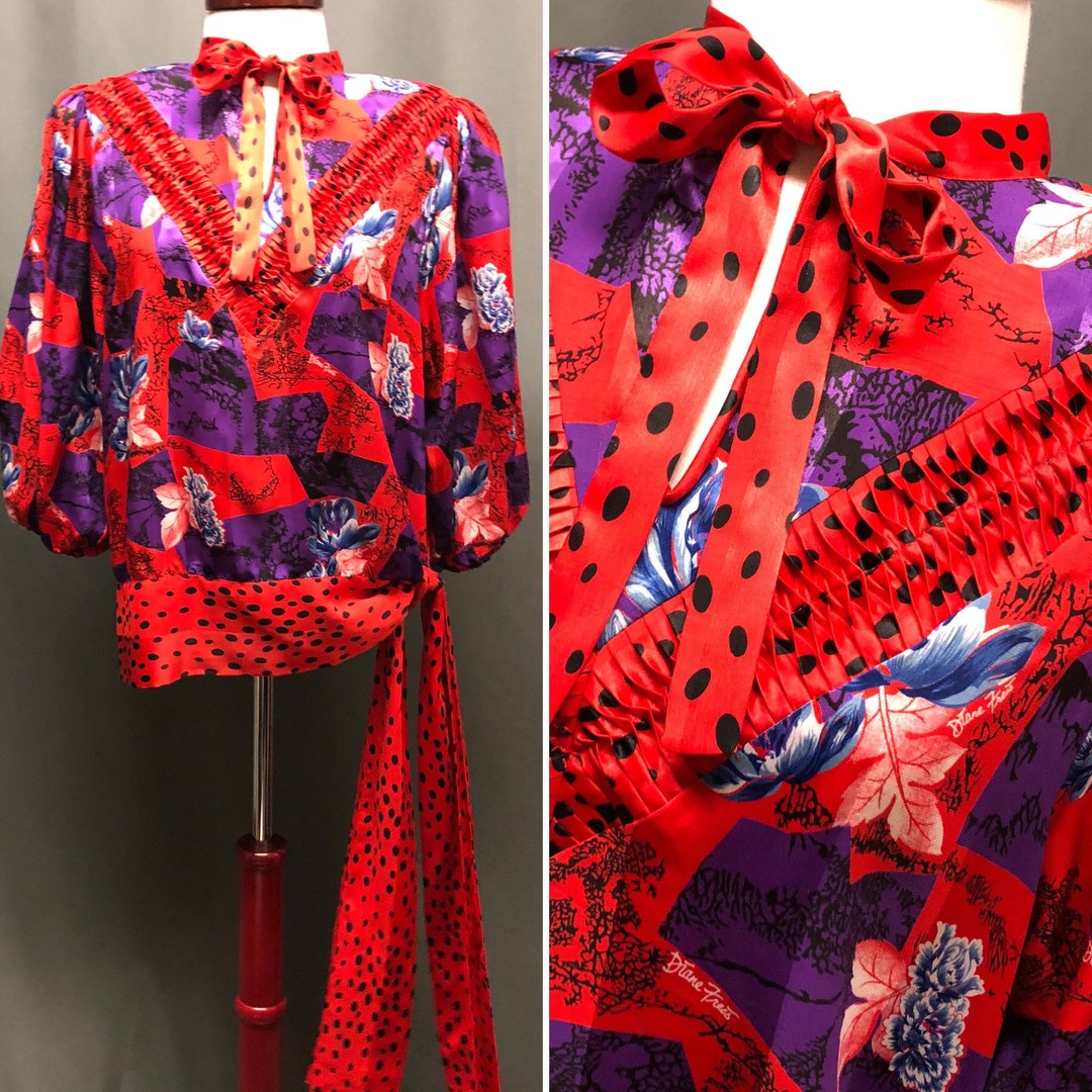 Vintage Diane Freis Polkadots Striped Floral 80s Blouse - Etsy