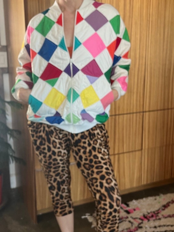 Vintage patchwork quilt jacket 80s color block bomber… - Gem