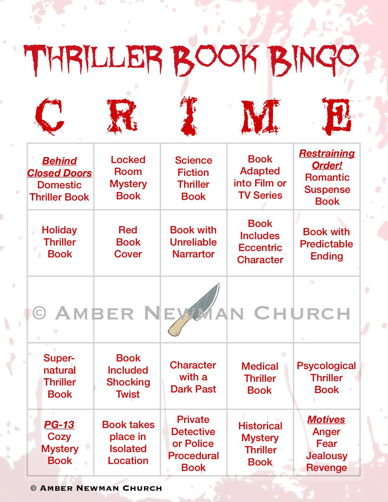Thriller Book Bingo PDF Printable - Etsy