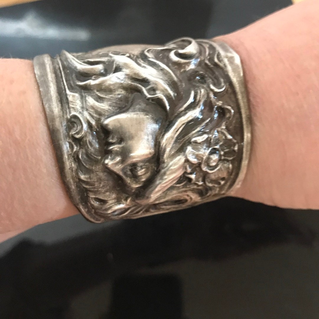 Art Nouveau Cuff Bracelet Lady Face Solid Sterling Silver 925 - Etsy