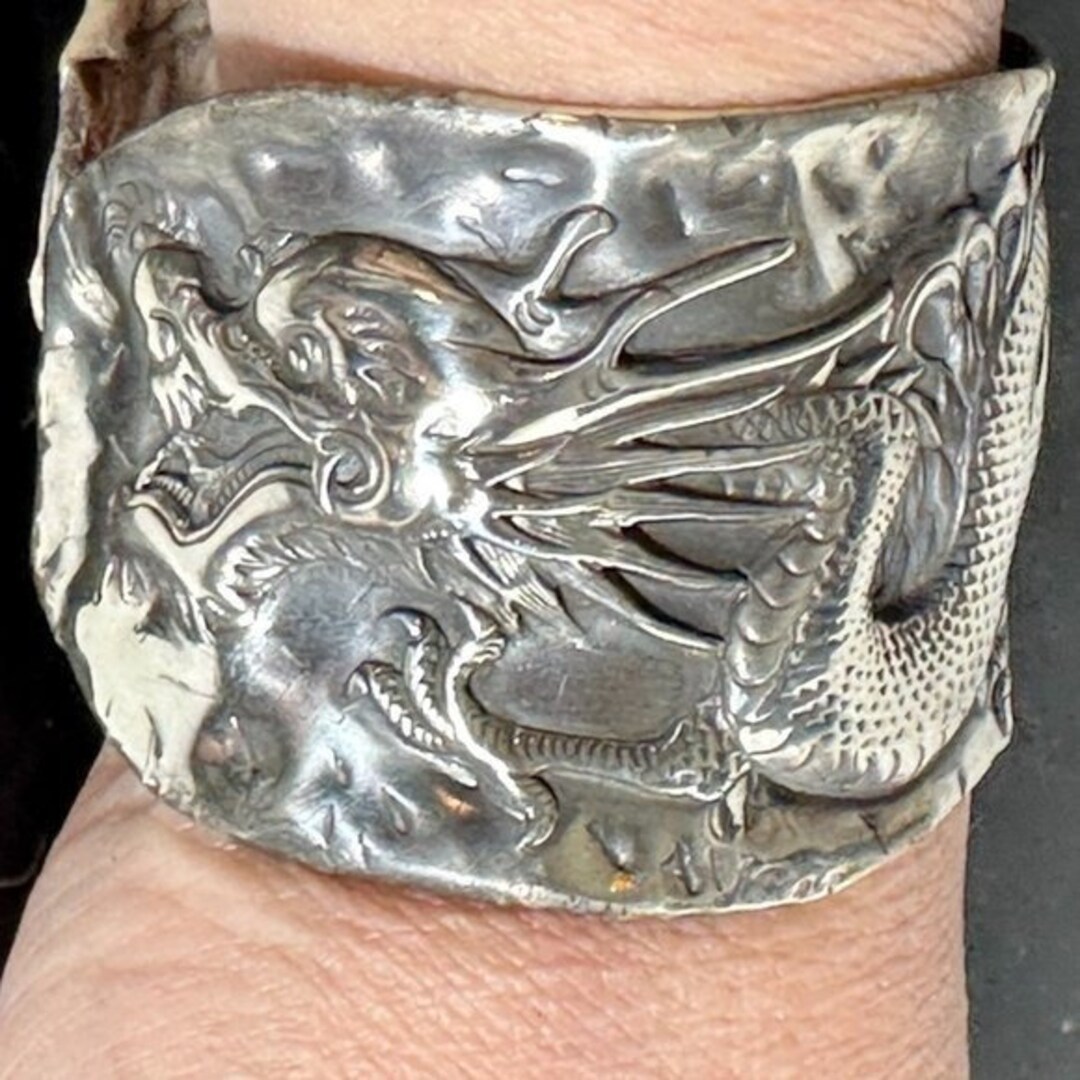 Chinese Four Toed Dragon Wang Hing Sterling Silver Cuff Bracelet Rare ...