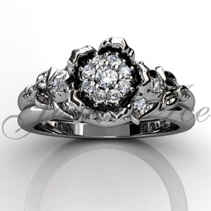 Flower Engagement Ring Set Platinum Diamond Cluster Setting Unique ...