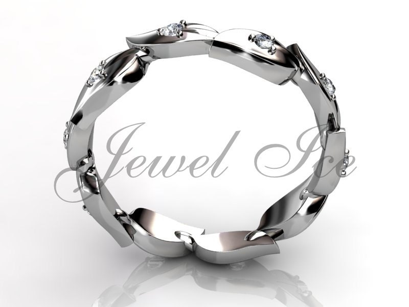 Floral Wedding Band 14k White Gold Diamond Unusual Unique | Etsy