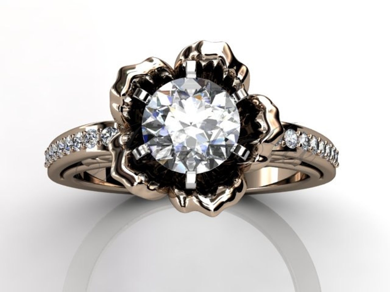 14k Rose Gold Diamond Unusual Unique Flower Engagement Ring - Etsy