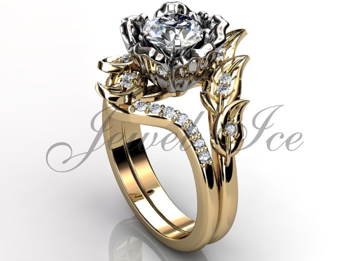 14k Two Tone Yellow and White Gold Diamond Unusual Unique - Etsy