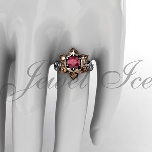 Lotus Flower Ruby Engagement Ring - 14k White Rose Gold Lotus Flower ...