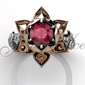 Lotus Flower Ruby Engagement Ring - 14k White Rose Gold Lotus Flower ...
