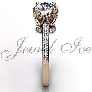 Filigree Scroll Engagement Ring - 14k Rose Gold Diamond Unique Art ...