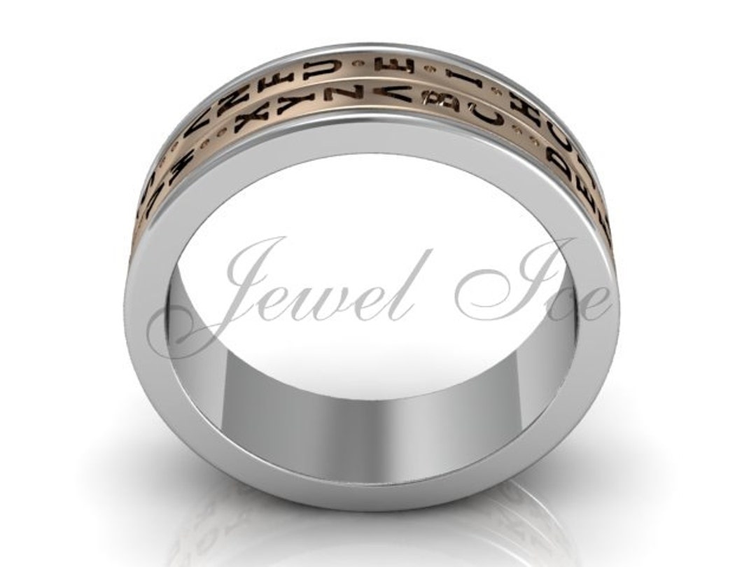 Decoder Ring - 14k White and Rose Gold Two Row Spinner Da Vinci Cryptex ...