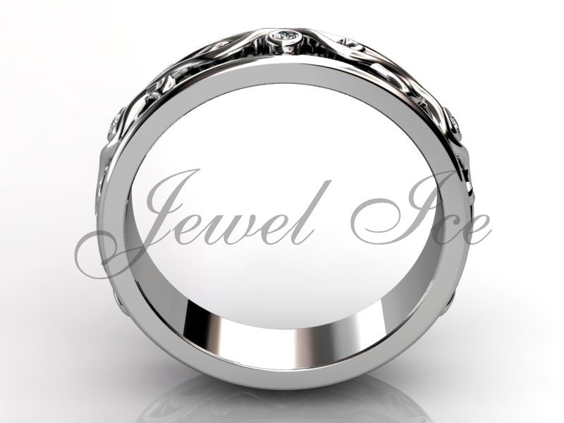 Floral Wedding Band 14k White Gold Diamond Unusual Unique | Etsy