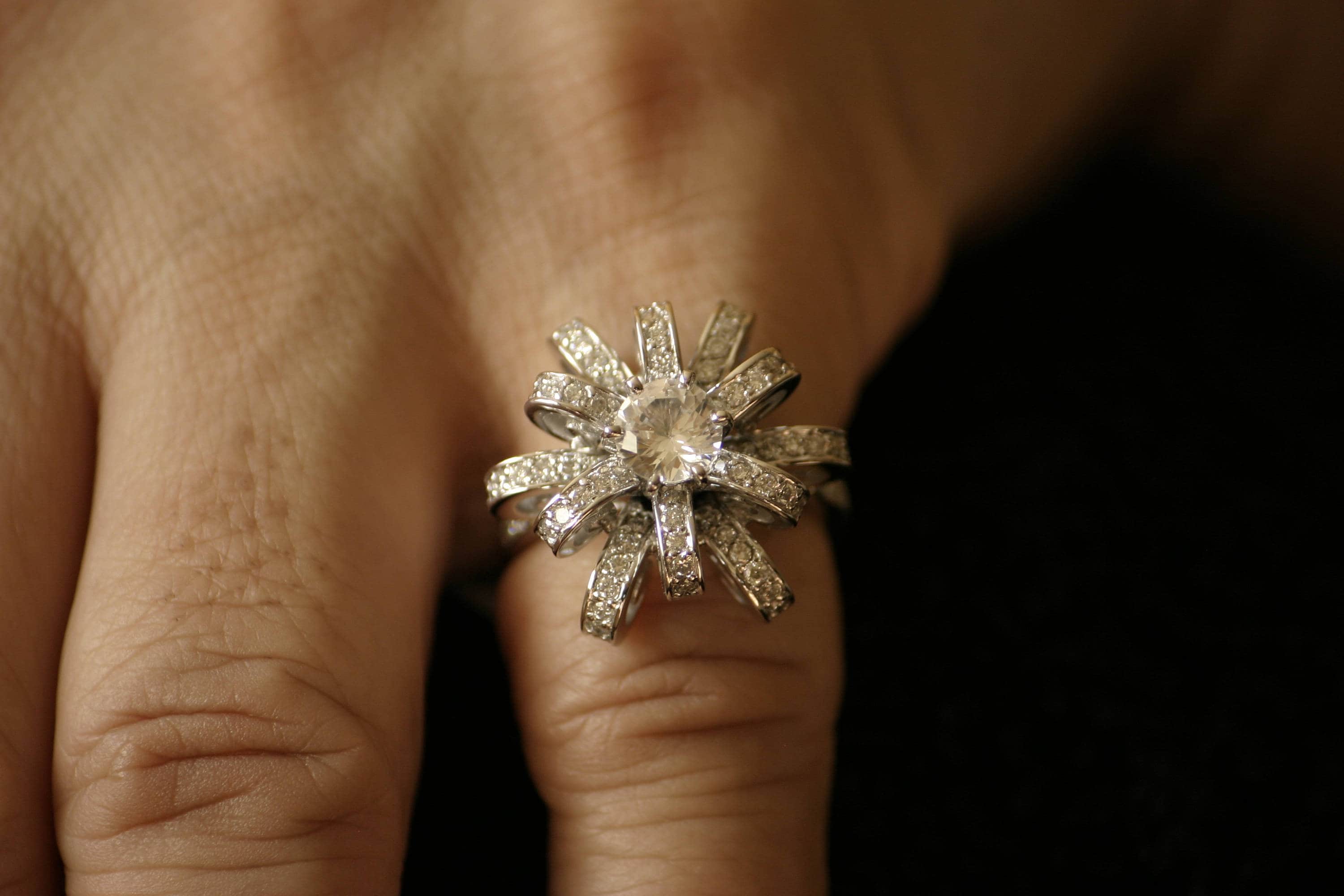 Platinum Diamond Unique Flower Engagement Ring Bridal ring | Etsy