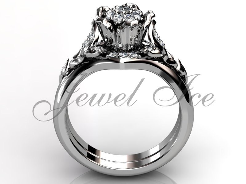 Flower Engagement Ring Set Platinum Diamond Cluster Setting | Etsy