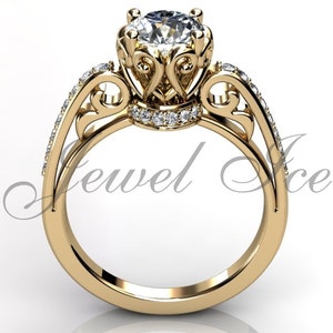 Filigree Scroll Engagement Ring - Yellow Gold Diamond Unique Art ...