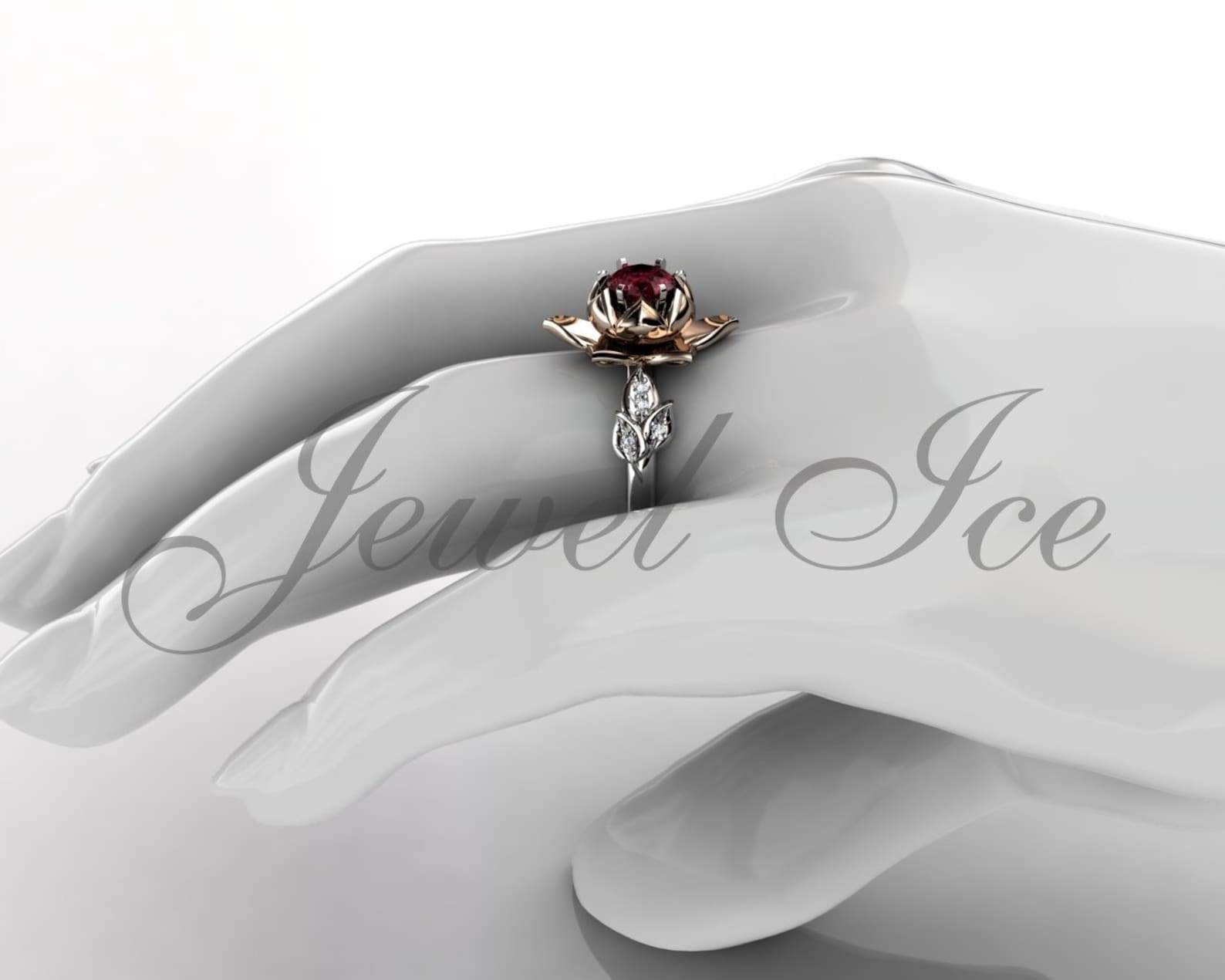Lotus Flower Ruby Engagement Ring 14k White Rose Gold Lotus | Etsy