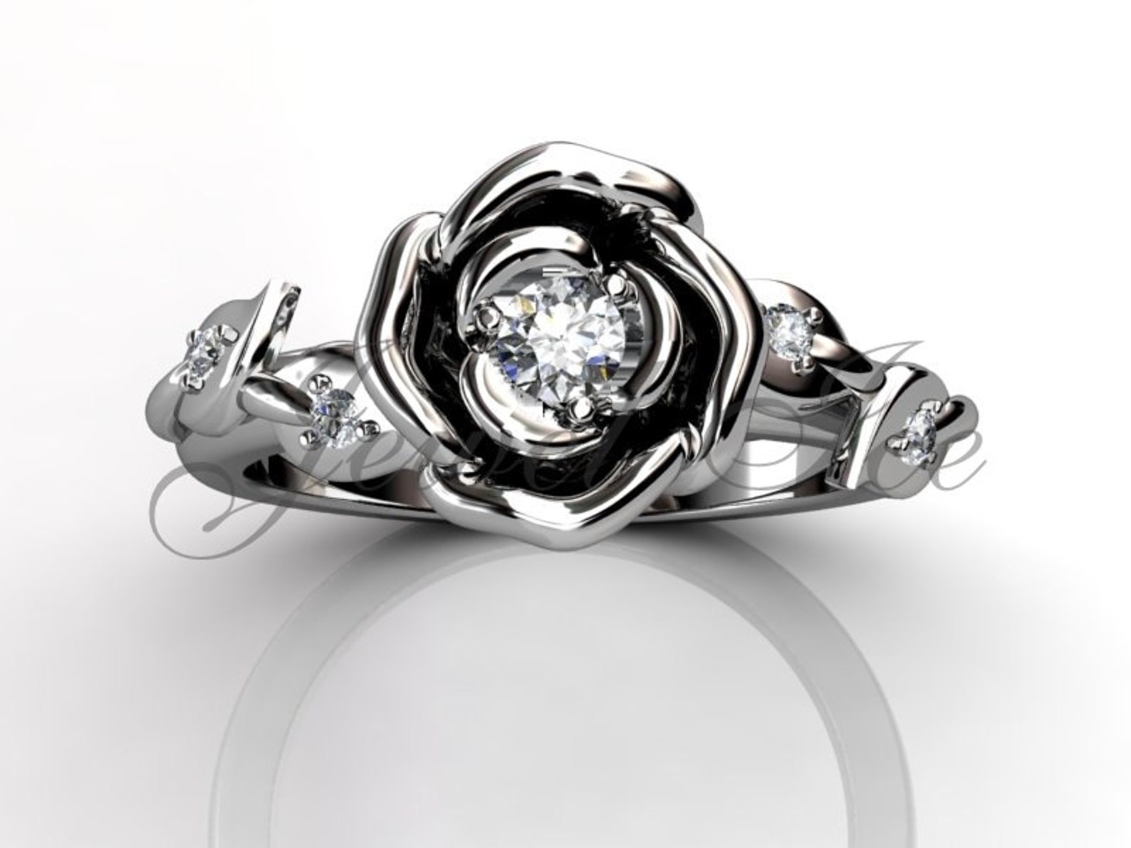 Enchanted Rose Flower Ring Platinum Beauty and the Beast | Etsy