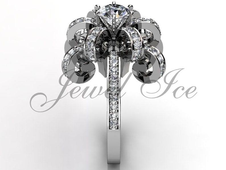 Platinum Diamond Unique Flower Engagement Ring Bridal Ring - Etsy
