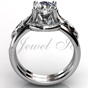 14k White Gold Diamond Unusual Unique Floral Engagement Ring, Bridal ...