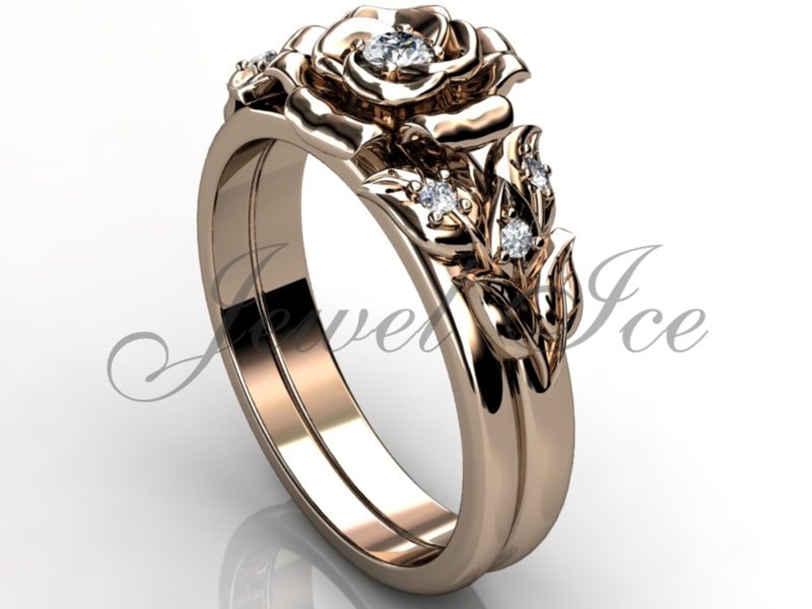 14k Rose Gold Diamond Unusual Unique Flower Engagement Ring, Bridal ...