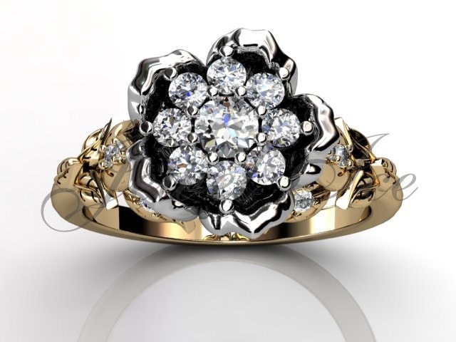 14k Two Tone Yellow and White Gold Diamond Unusual Unique - Etsy