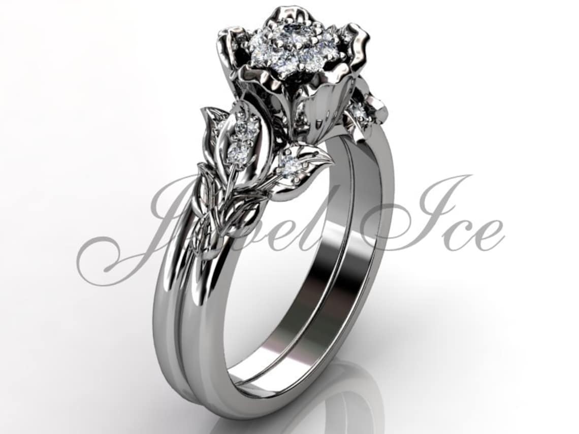 Flower Engagement Ring Set Platinum Diamond Cluster Setting - Etsy