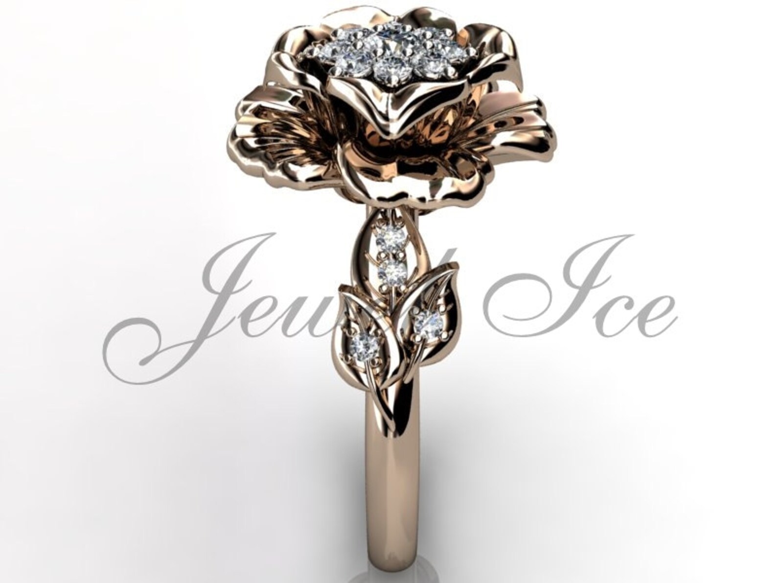14k Rose Gold Diamond Unusual Unique Cluster Flower Engagement Ring ...