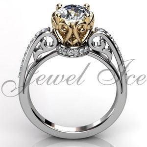 Filigree Scroll Engagement Ring - White & Yellow Gold Diamond Art ...
