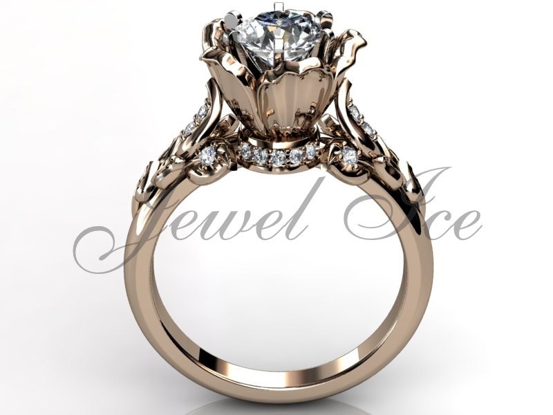 Flower Engagement Ring 14k Rose Gold Diamond Unique Flower | Etsy