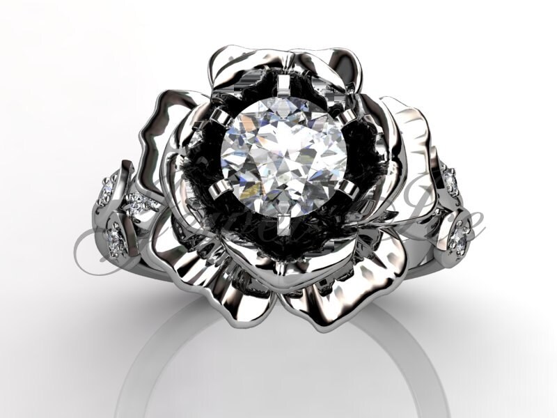 Unique Diamond Platinum Flower Engagement Ring Floral Vintage | Etsy