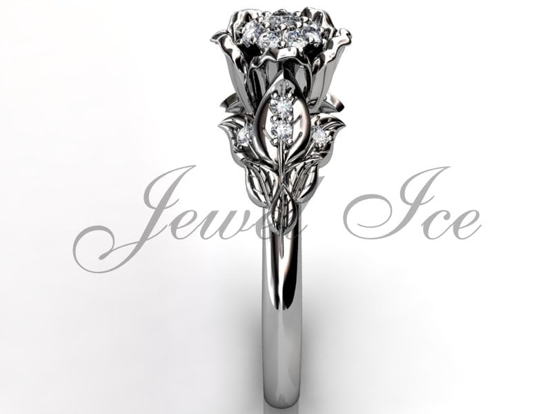 Flower Engagement Ring 14k White Gold Diamond Unusual Unique | Etsy