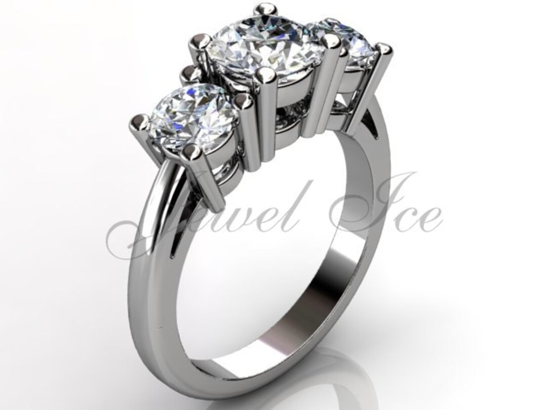 Platinum Three Stone Engagement Ring, Bridal Ring, Wedding Ring ER-1069 ...