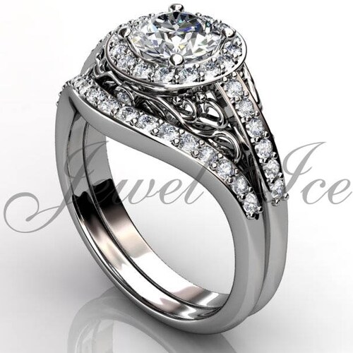 Filigree Scroll Engagement Ring Yellow Gold Diamond Unique - Etsy