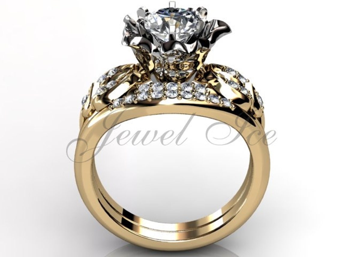 14k Two Tone Yellow and White Gold Diamond Unusual Unique - Etsy UK