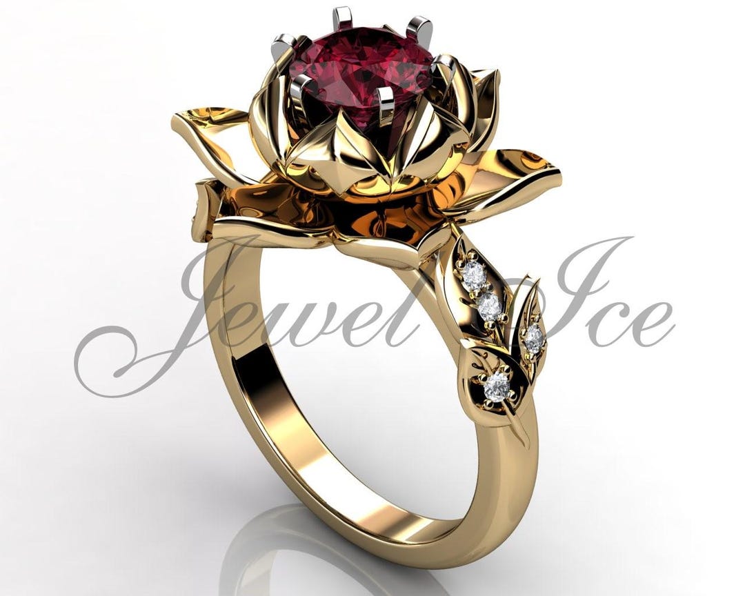 Lotus Flower Ruby Engagement Ring - 14k Yellow Gold Lotus Flower Ruby ...