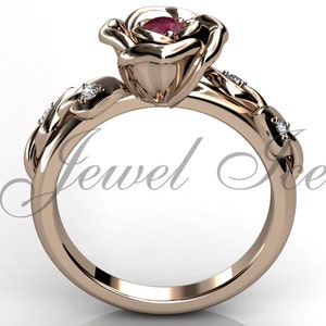 Ruby Ring - 14k Rose Gold Beauty and the Beast Rose Flower Ring ...