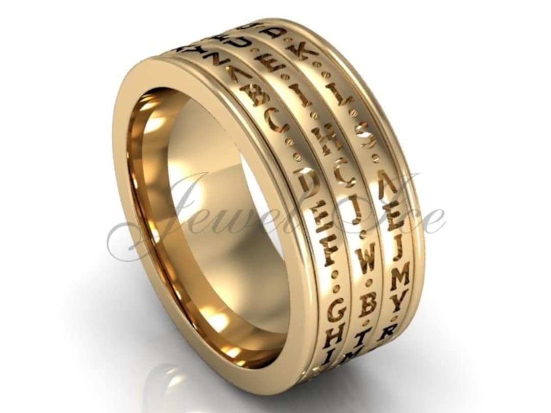 14k Yellow Gold Three Row Spinner Da Vinci Cryptex, Codex, Decoder Ring ...