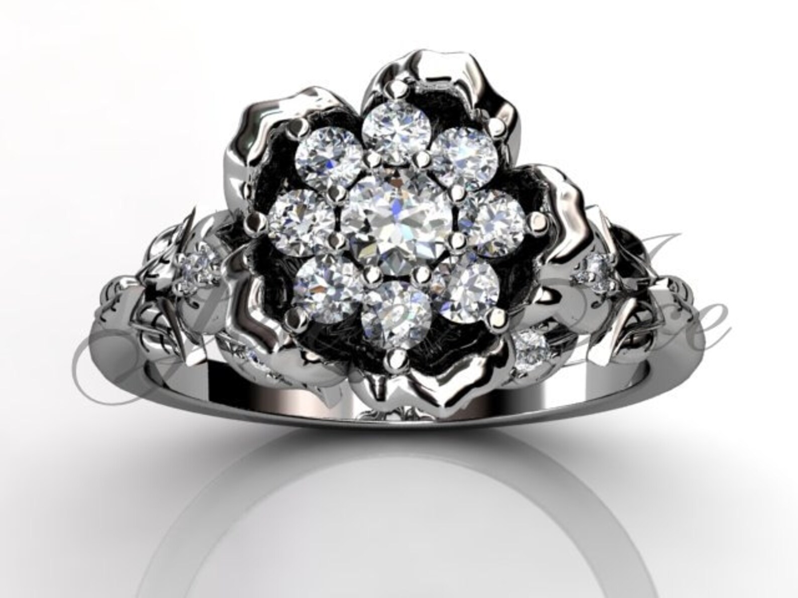 Platinum Diamond Unusual Unique Cluster Flower Engagement - Etsy