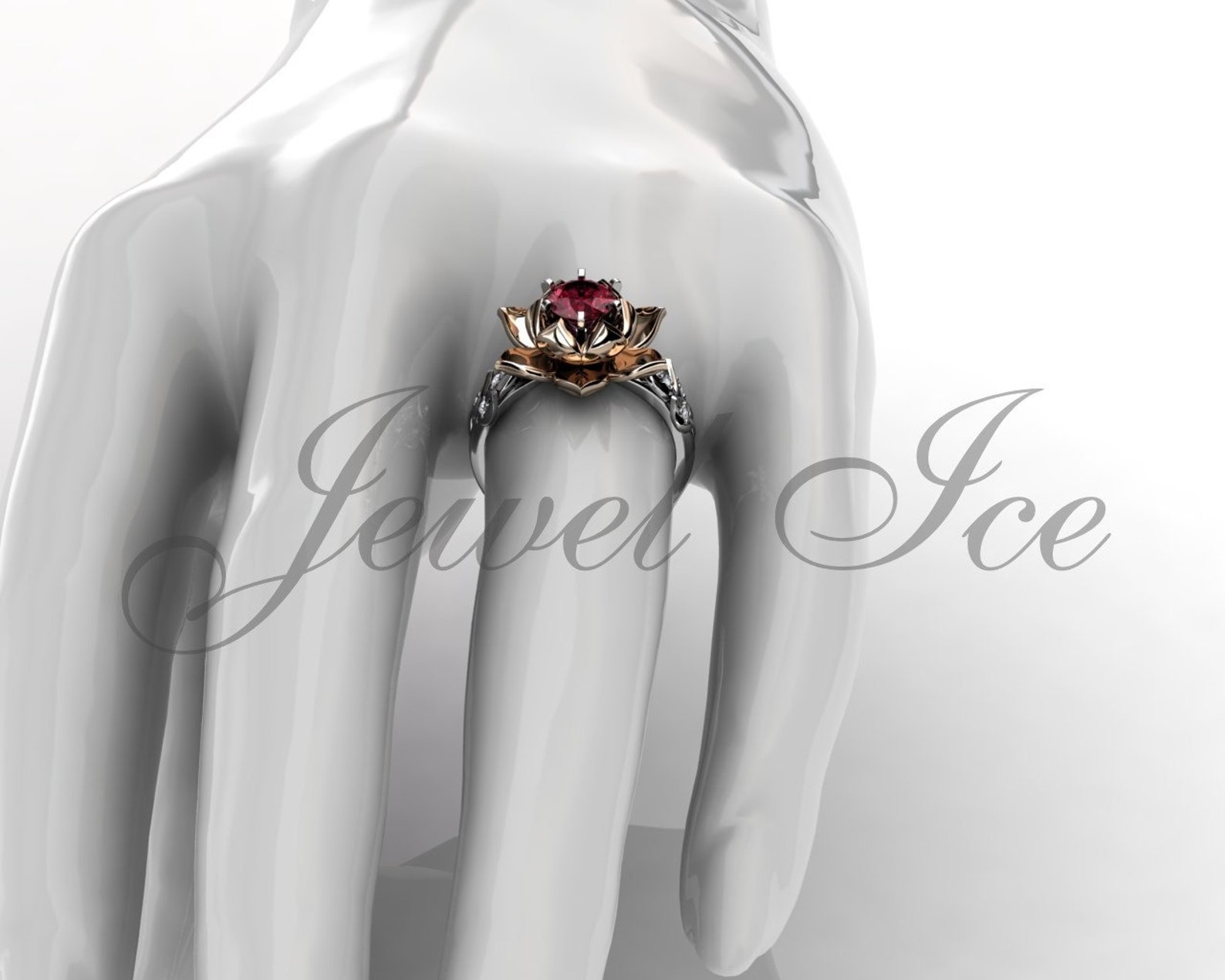 Lotus Flower Ruby Engagement Ring 14k White Rose Gold Lotus | Etsy