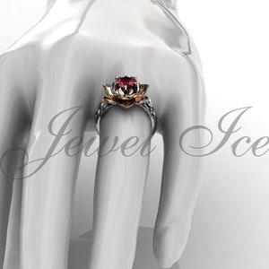 Lotus Flower Ruby Engagement Ring - 14k White Rose Gold Lotus Flower ...