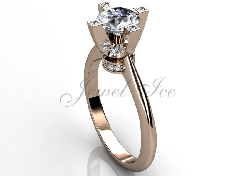 14k Rose Gold Diamond Engagement Ring Bridal Ring Wedding | Etsy