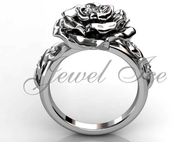 Enchanted Rose Engagement Ring - 14k White Gold Diamond Unique Flower ...