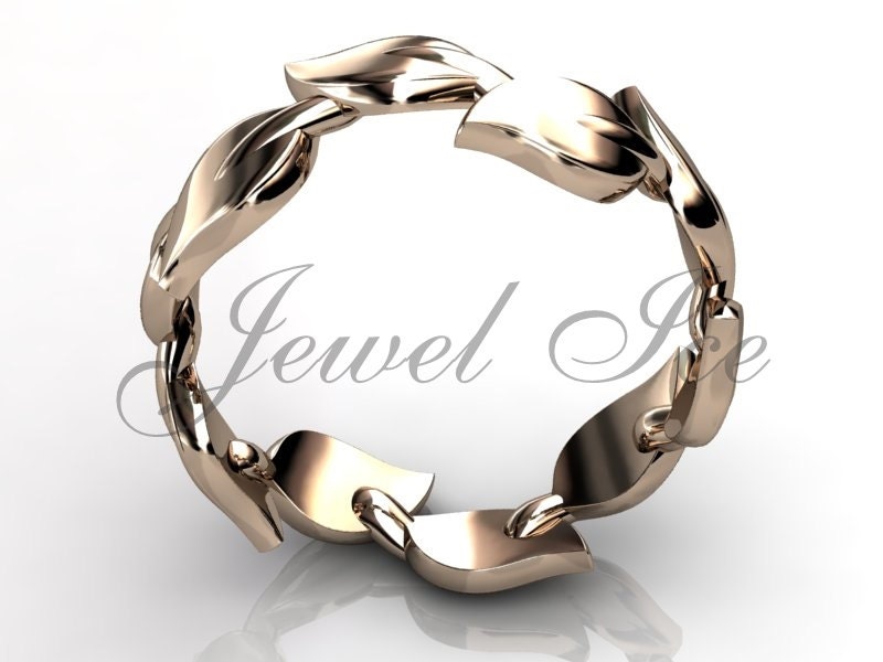 Floral Wedding Band 14k Rose Gold Unusual Unique Leaf and - Etsy