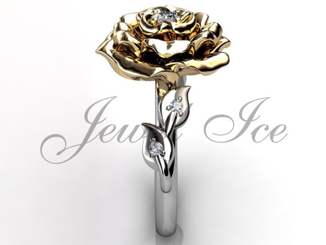 Enchanted Rose Engagement Ring - 14k White and Yellow Gold Diamond ...