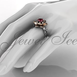 Lotus Flower Ruby Engagement Ring - 14k White Rose Gold Lotus Flower Ruby Engagement Ring, July ...